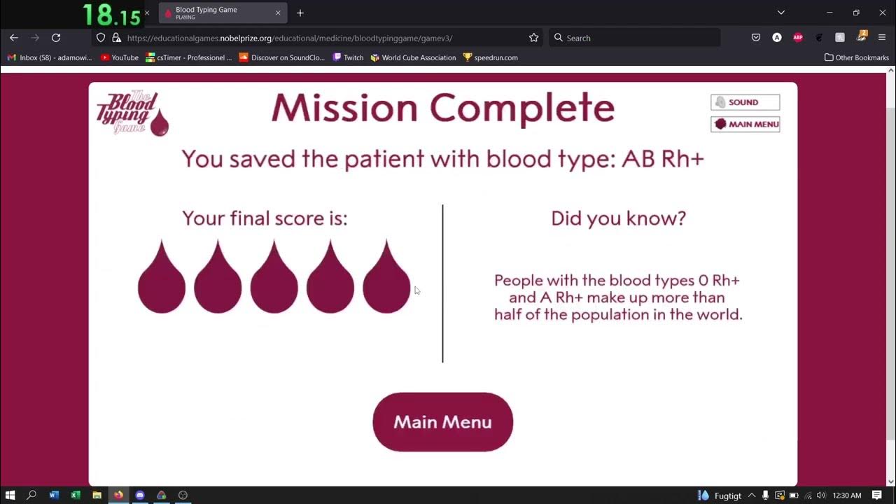 Blood Typing Game V3 Perfect Score WR 17.86 - YouTube