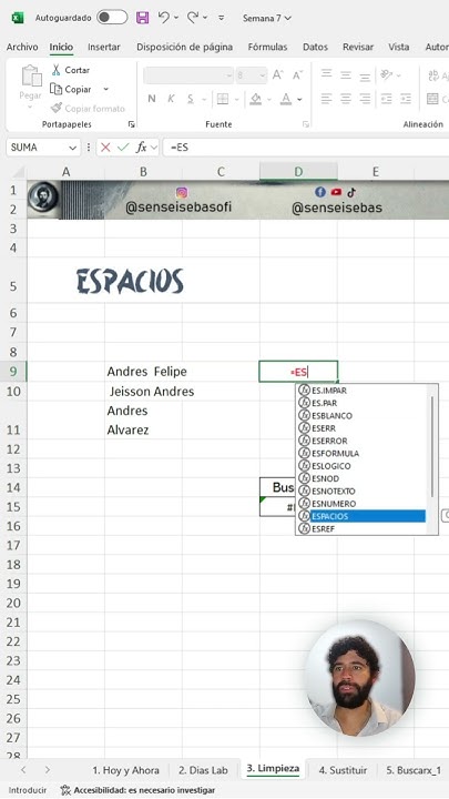 ¡Corrige nombres con un solo clic en Excel! 💥 Con LIMPIAR y ESPACIOS #senseisebas #excel # ...