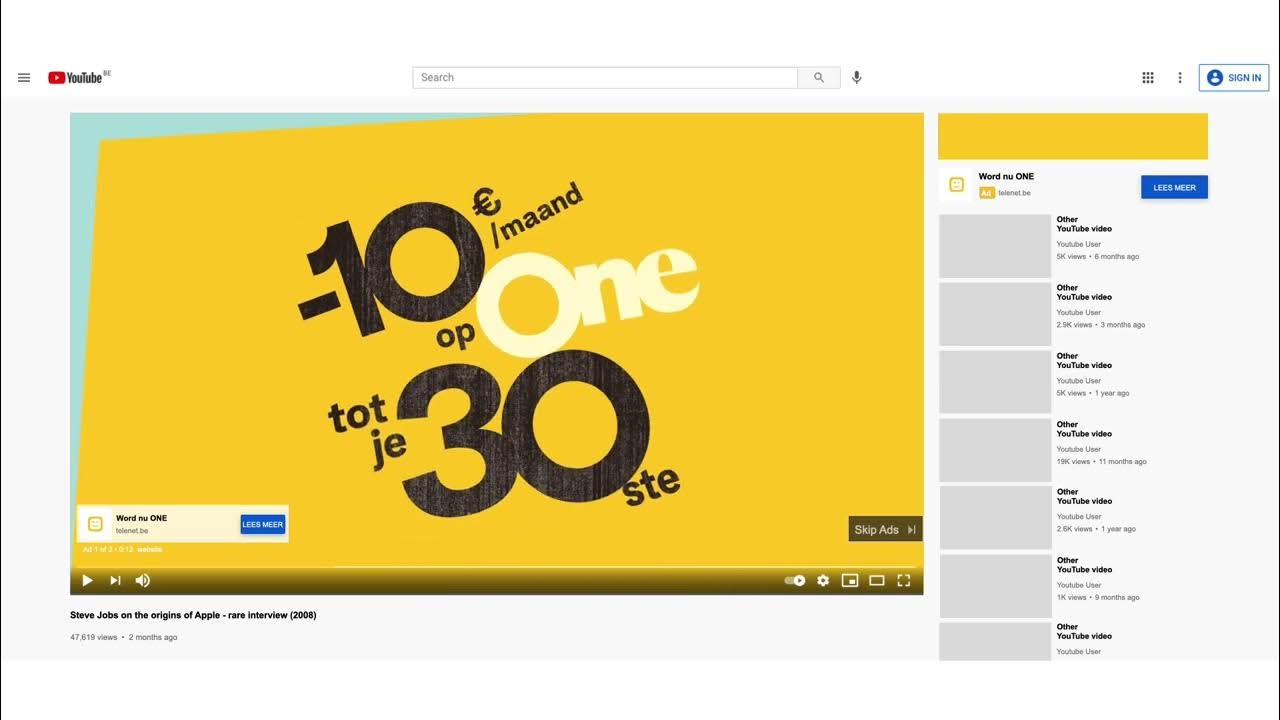 Telenet X TBWA: Blijf zo lang mogelijk onder de 30 met ONE van Telenet (Youtube) - YouTube
