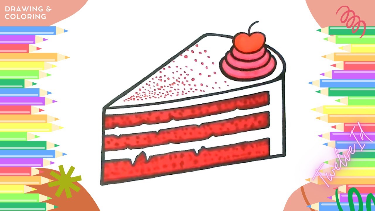 DRAWING & COLORING RED VELVET CAKE FOR KIDS/ DRAWING FOR KIDS/ PAINTING ...
