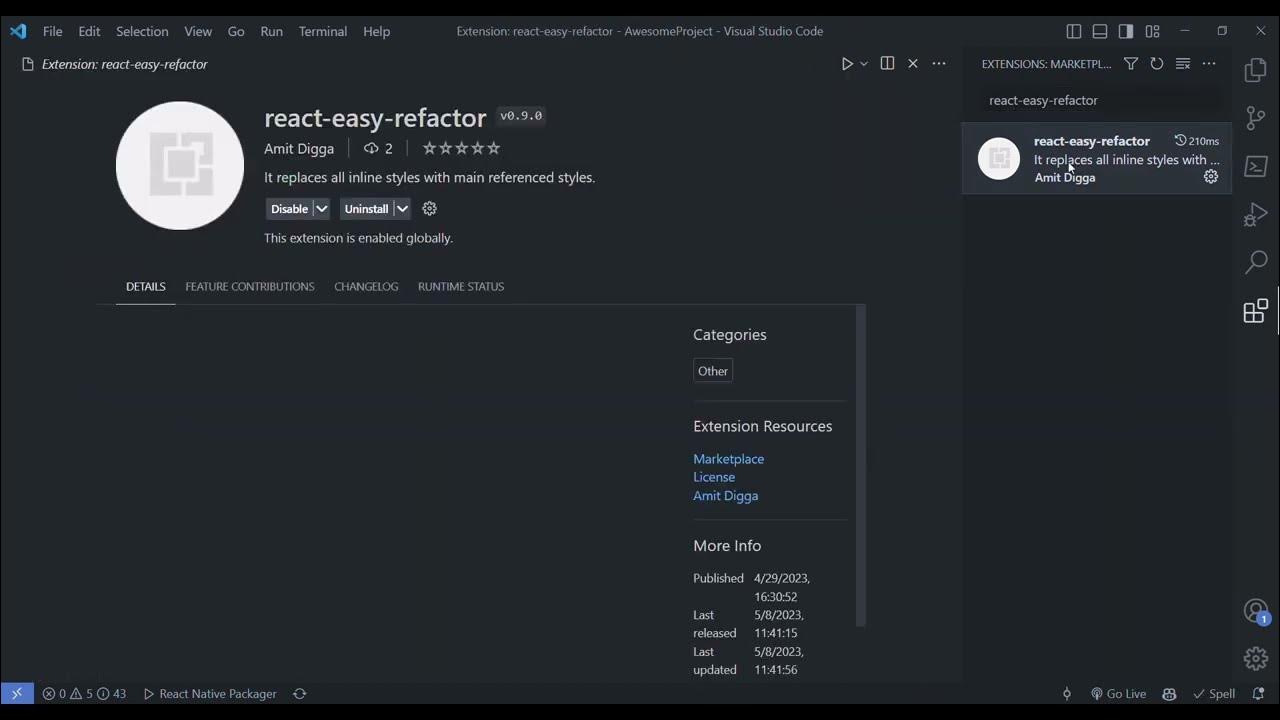 VS Code Extension: Move React Inline Styles with React Easy Refactor - YouTube