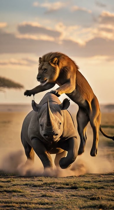 Lion vs Rhino in Slow Motion | Epic Wildlife Clash at Sunset 🦁🦏#wildlifeentertainment #animals # ...