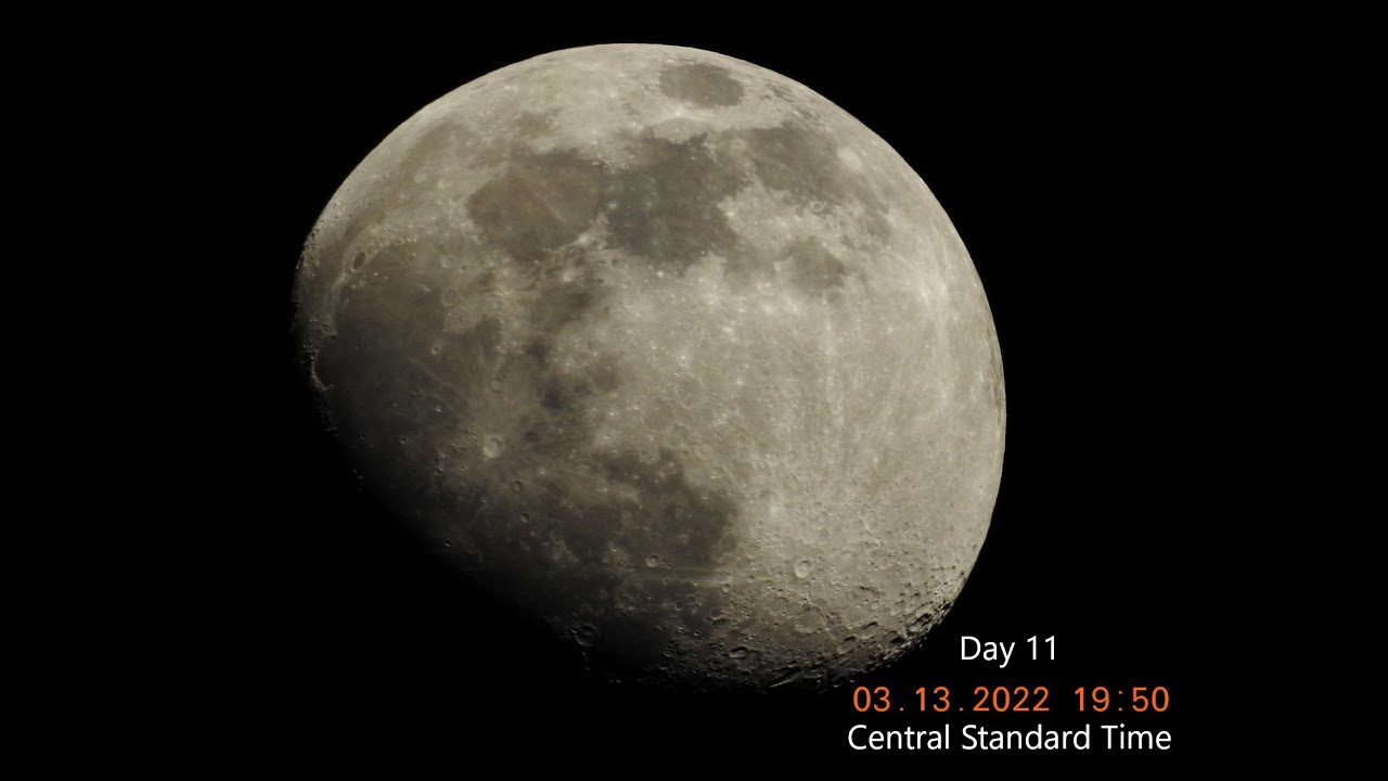 Moon Phase - Day 11 - March 13, 2022 19:55pm CST - YouTube