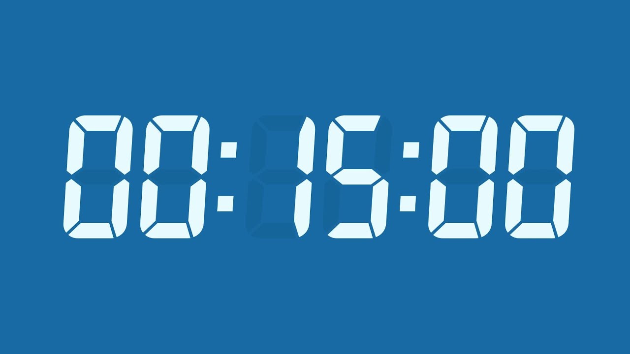 15 Minute Digital Countdown Timer | Ice Blue Digits | Deep Sky Blue ...