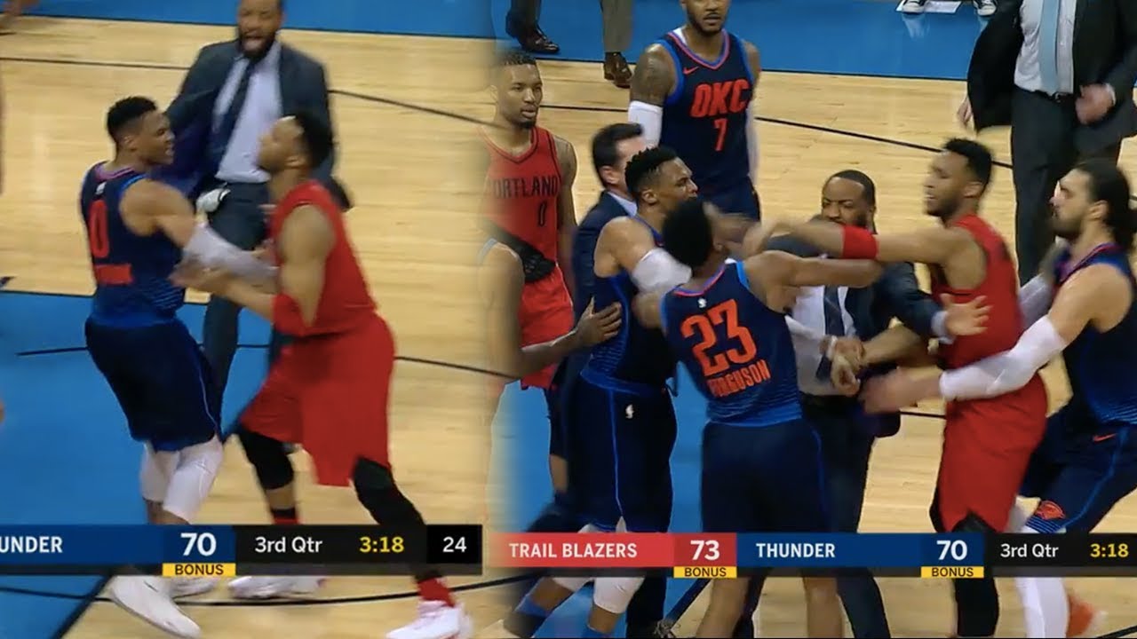 Russell Westbrook Fight!! C.J McCollum Game Winner! Thunder vs Blazers ...