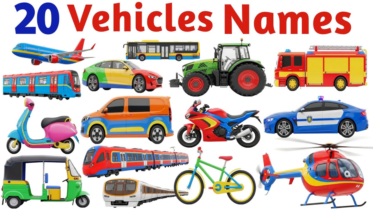 20 Vehicles Name for Kids | Learn Transport Vehicles Names with ...