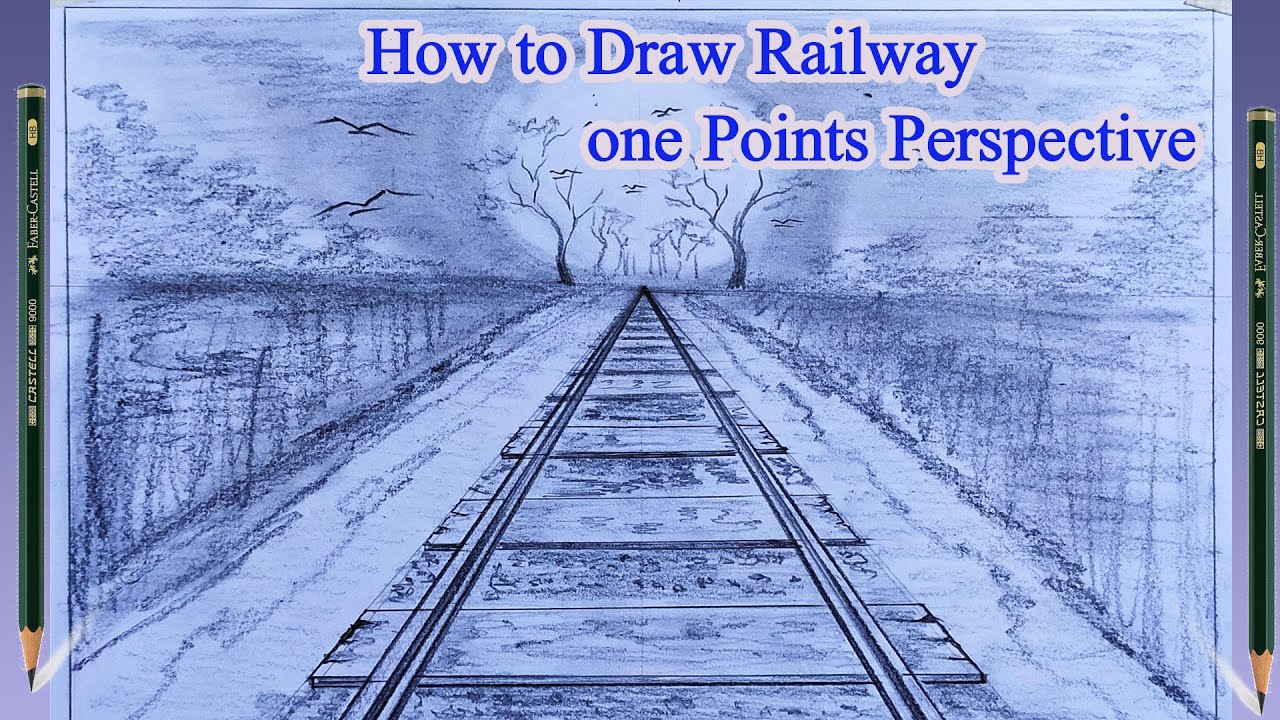 How To Draw Railway step by step -one point perspective - YouTube