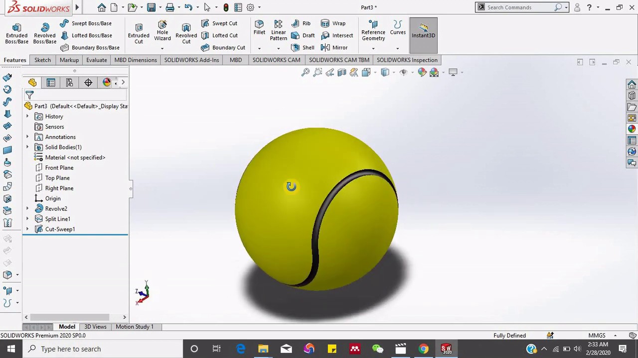 #SolidWorks_tutorial _6_ #Cricket_ball (tennis) _How to design a tennis ...