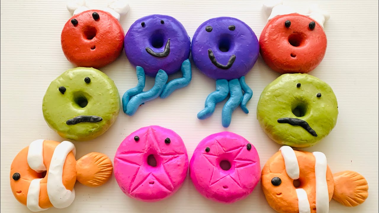Sea Animals Jellyfish Crab Frog Starfish Nemo Fish Donuts Clay Cracking ...