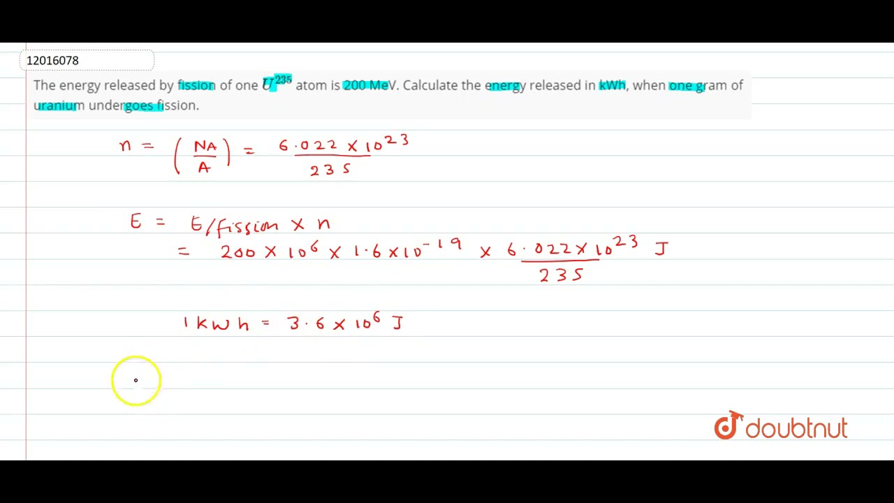 The energy released by fission of one U^(235) atom is 200 MeV ...