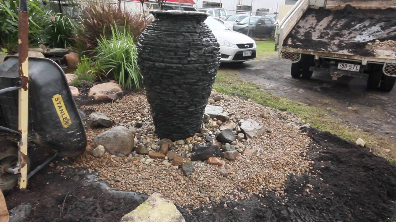 Large Stacked Slate Urn Water Feature Instalation - YouTube