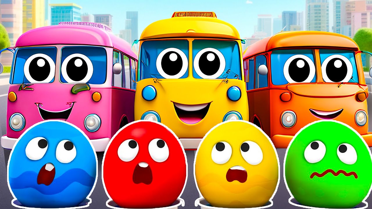 🔵 The Wheels On The Bus 🔴| Colorful Bus 🟡 | Five Little Bus | Nursery ...