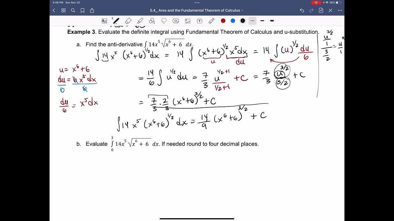 5.4 Ex. 3 Fundamental Theorem of Calculus and U-sub - YouTube