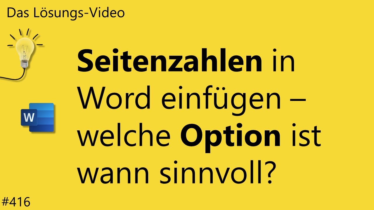Das #Lösungsvideo 416: Seitenzahlen in Word einfügen – welche Option ...
