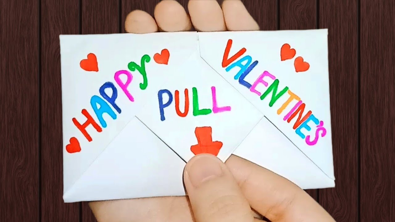 Valentine's day Origami Envelope Card ||DIY Pull Tab White Paper card ...