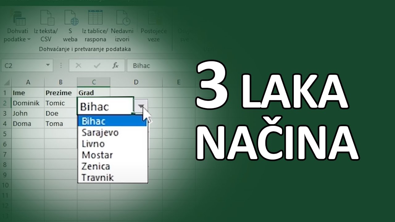 Kako napraviti padajući meni u Excelu! (Dropdown menu) - YouTube
