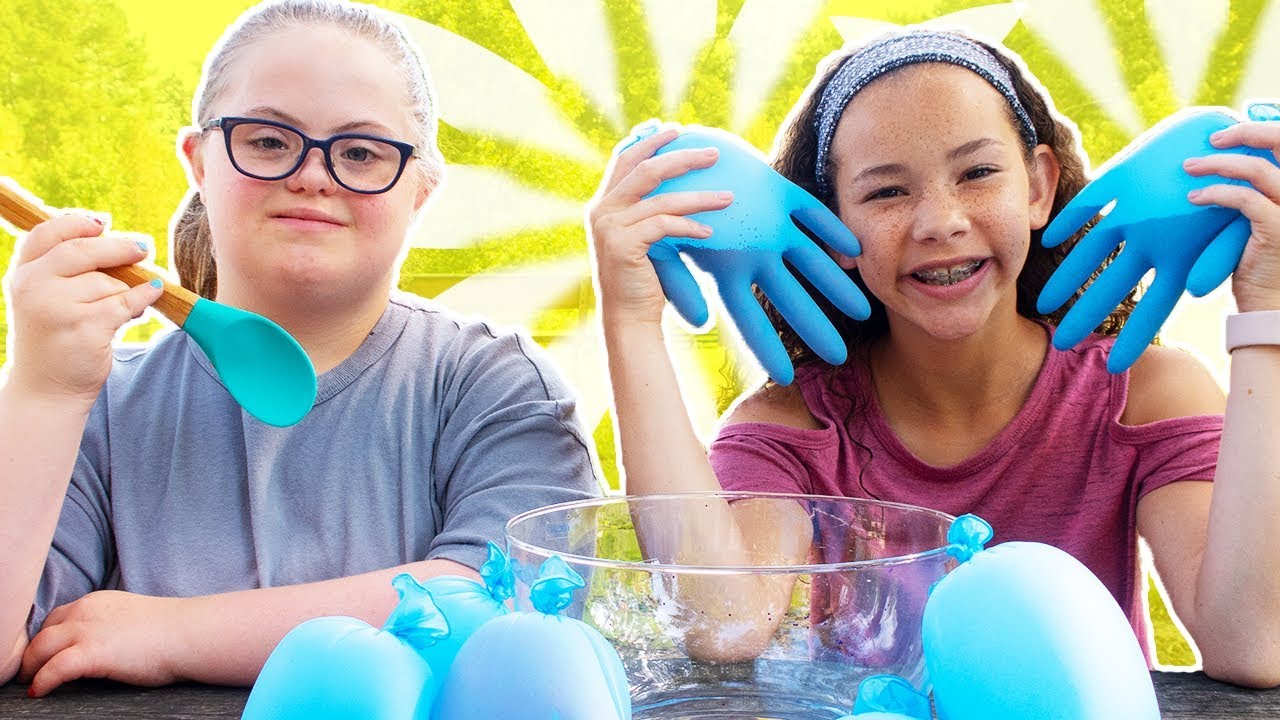 Blue Glove Slime!!! (Sarah Grace & Olivia Haschak) - YouTube