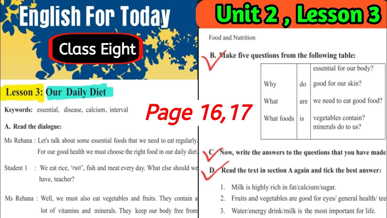 Class 8 english unit 2 lesson 3 2026 | Class eight english page 16, 17 ...