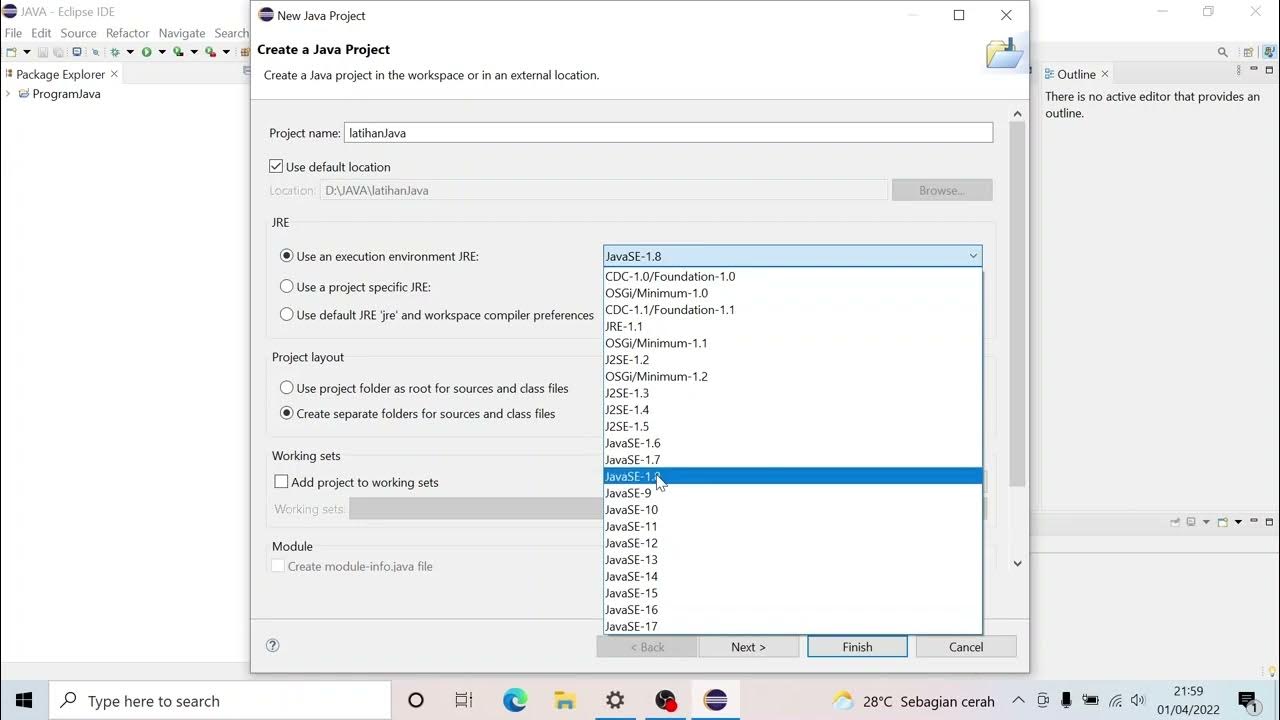 cara membuat java project di Eclipse - YouTube