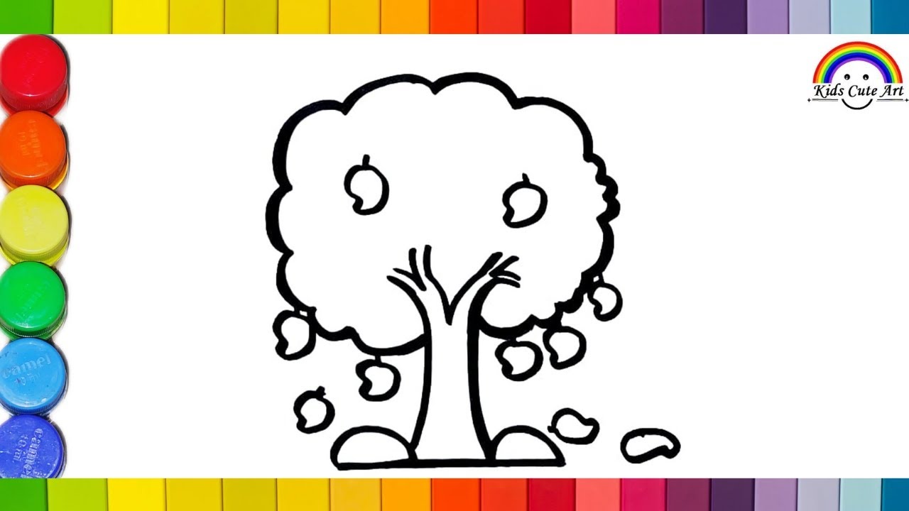 How to Draw Tree Easy | Mango Tree Drawing, Coloring, Painting for Kids ...