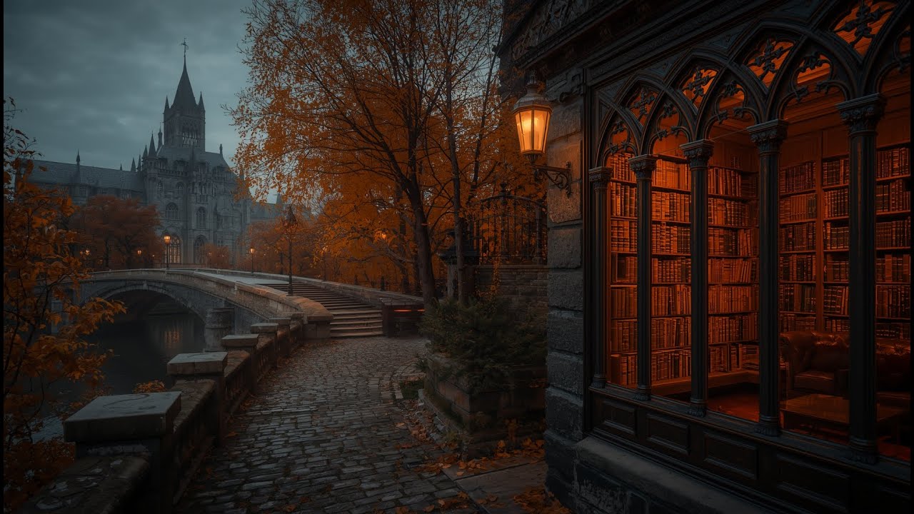 Autumn Reflections by the Bookshop | Cozy Gothic Ambience | Dark ...