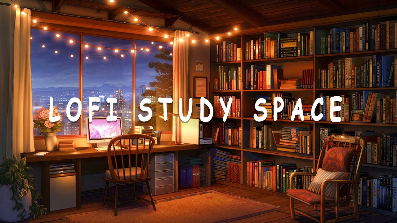Lofi study space 📖 Relaxing study music with night work space ambience ...