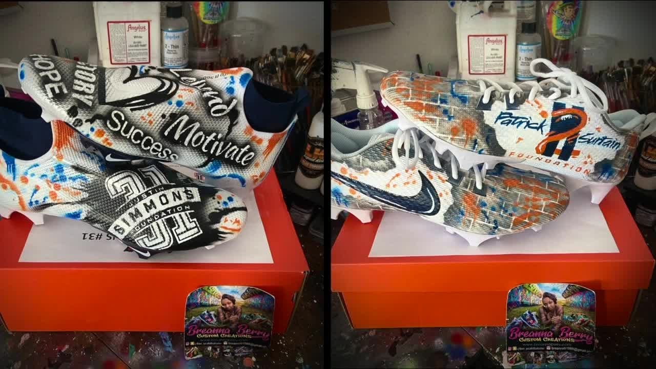 Local artist designs Broncos special cleats - YouTube