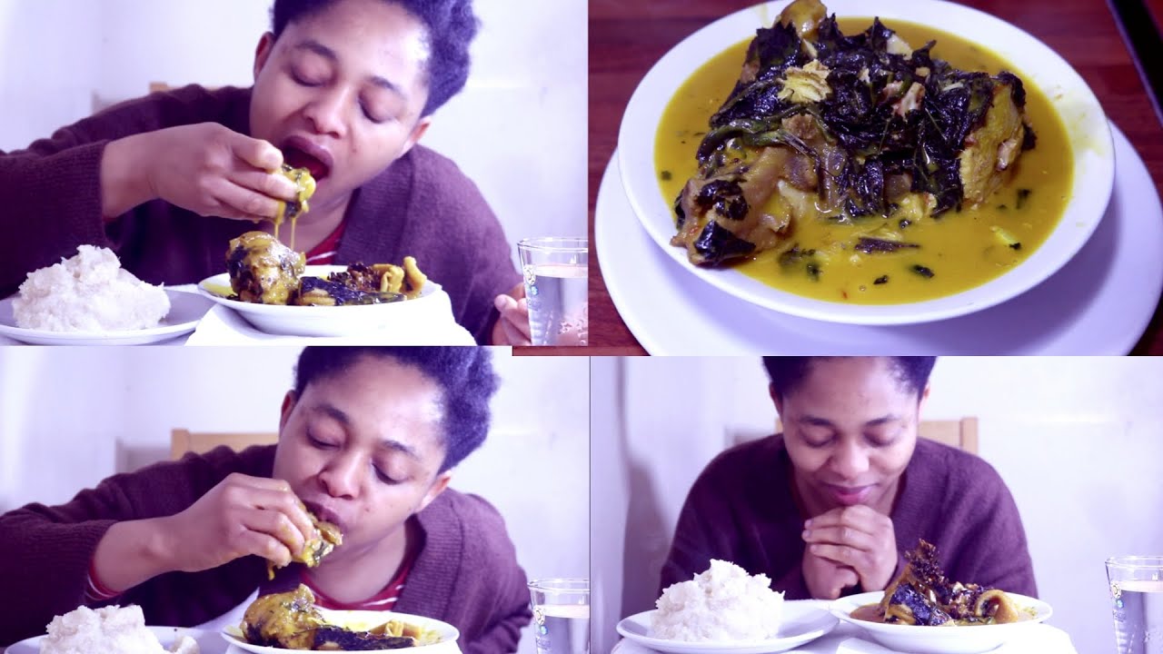Mukbang | Nigerian Food | Igbo Delicious Ugu Soup (Ofe Ugu) & Garri ...