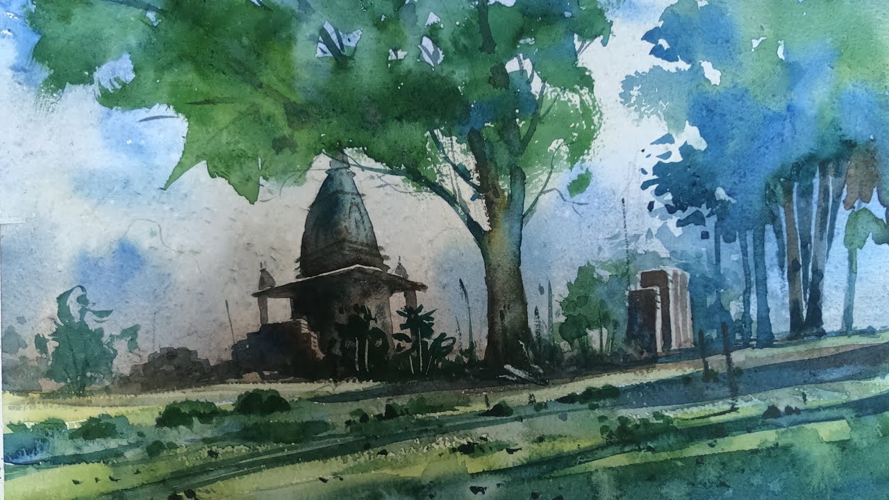 Watercolor painting of a temple | Prashant Sarkar - YouTube