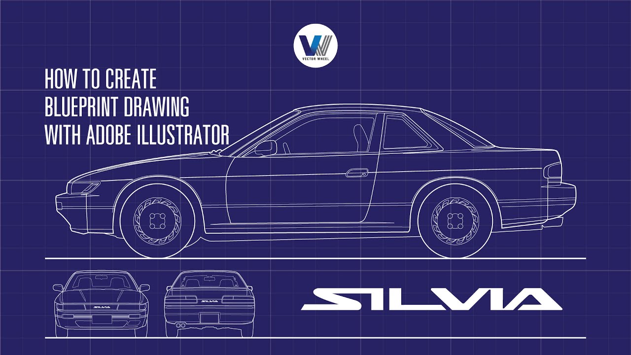 NISSAN SILVIA S13 1988/ CREATE BLUEPRINT DRAWING WITH ADOBE ILLUSTRATOR ...
