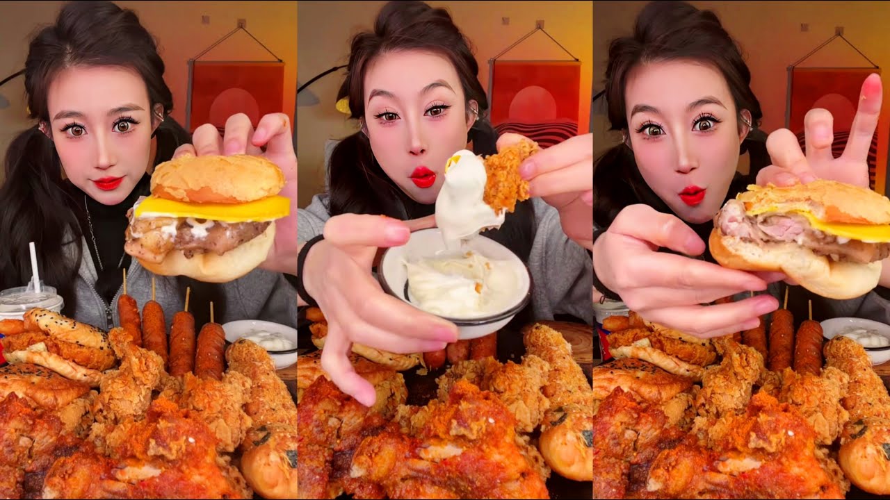 Food Fight! Mukbang Challenge: Spicy Fast-food Spicy Burger 🍔 Fried ...