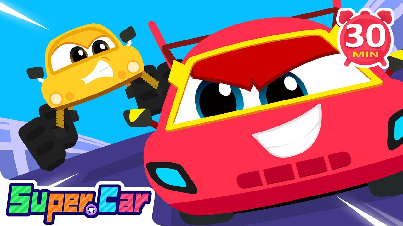 赛车🏎️VS怪兽车 +更多 | 動畫 Kids Cartoon | 汽車兒歌 car nursery rhymes | 卡通片 | super ...