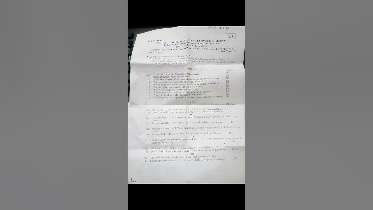 B-TECH JNTUH| R18 | CSE(AI&ML)| REINFORCEMENT LEARNING JUNE 2024 ...