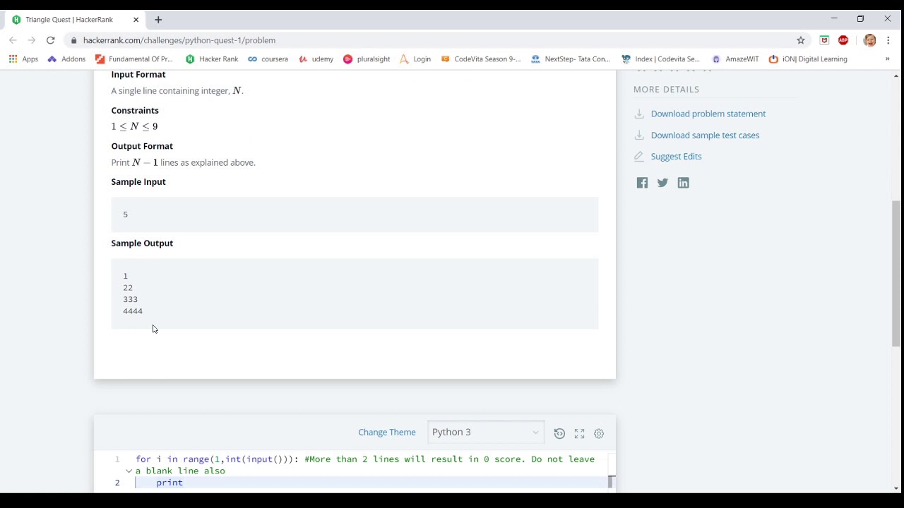 Triangle Quest Hackerrank Coding In Lockdown Youtube