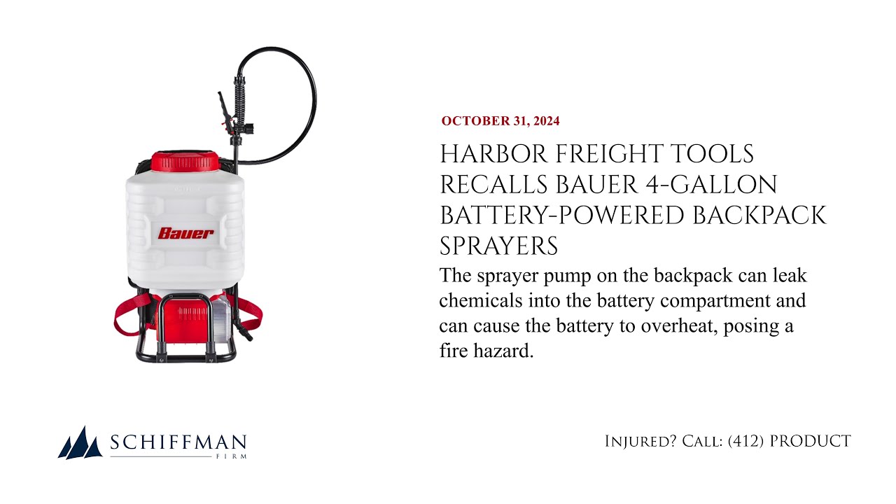 Harbor Freight Tools Recalls Bauer 4-Gallon Battery-Powered Backpack ...