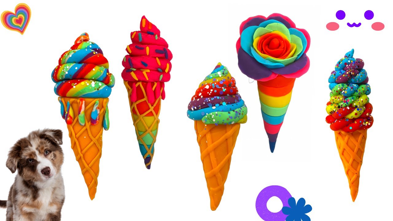 How to make Rainbow Waffle cone ice cream by Play Dough. Learning video ...