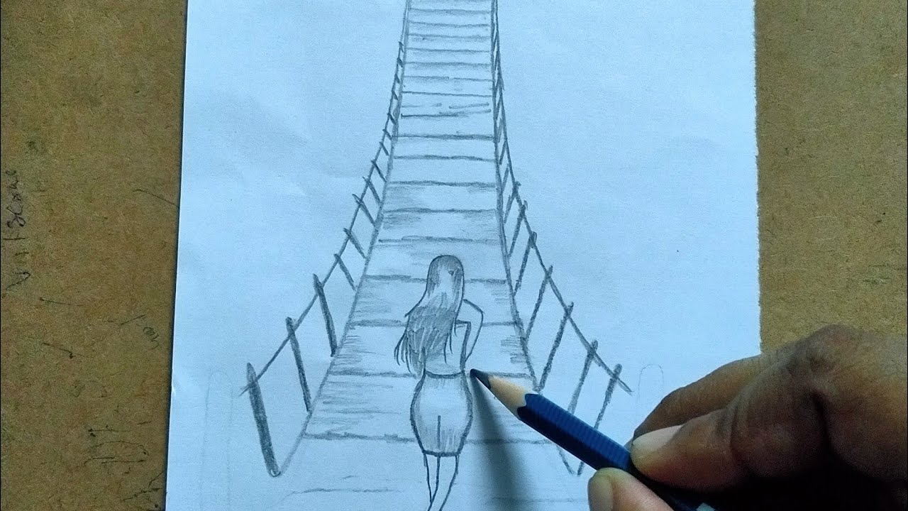 How to make a simple girl drawing walk on a bridge take step by step ll ...