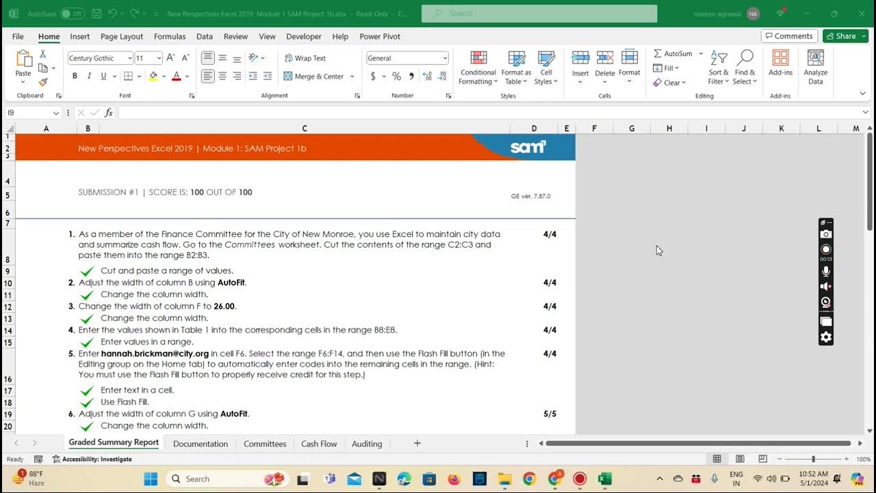 New Perspectives Excel 2019 | Module 1: SAM Project 1b | City of New ...