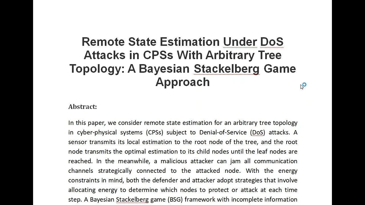 Remote State Estimation Under Dos Attacks In Cpss With Arbitrary Tree Topology A Bayesian