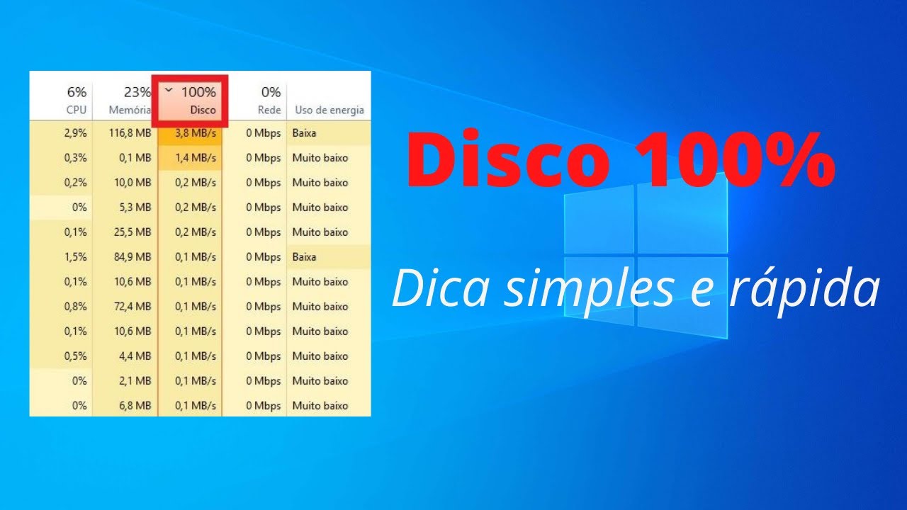 Disco 100% - Windows 10 - Dica rápida - YouTube