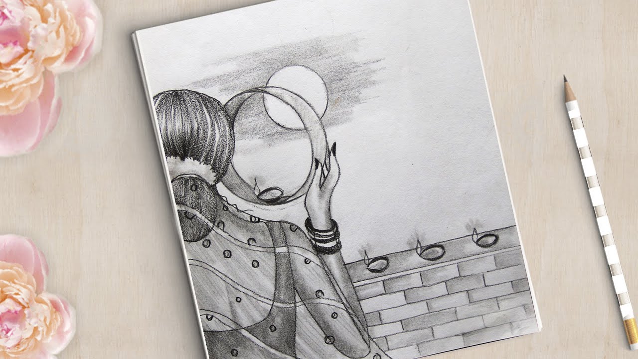Traditional Karwa Chauth Drawing very easy || How To Draw Karwa Chauth ...