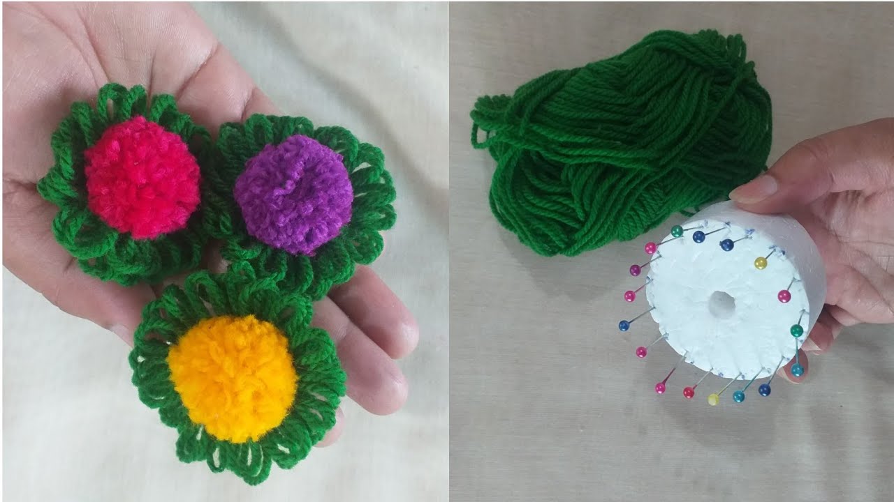 how to make woolen flower/amazing trick to make woolen flower/flower ...