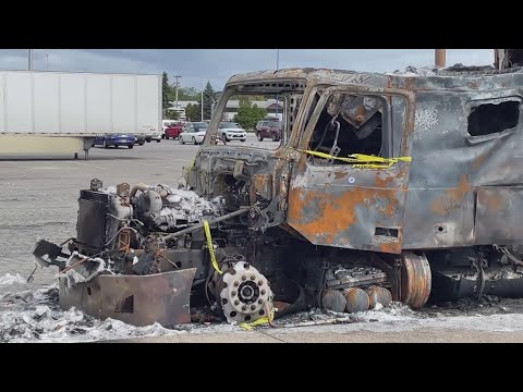 Burned tractor-trailer truck still sitting in South Portland parking ...