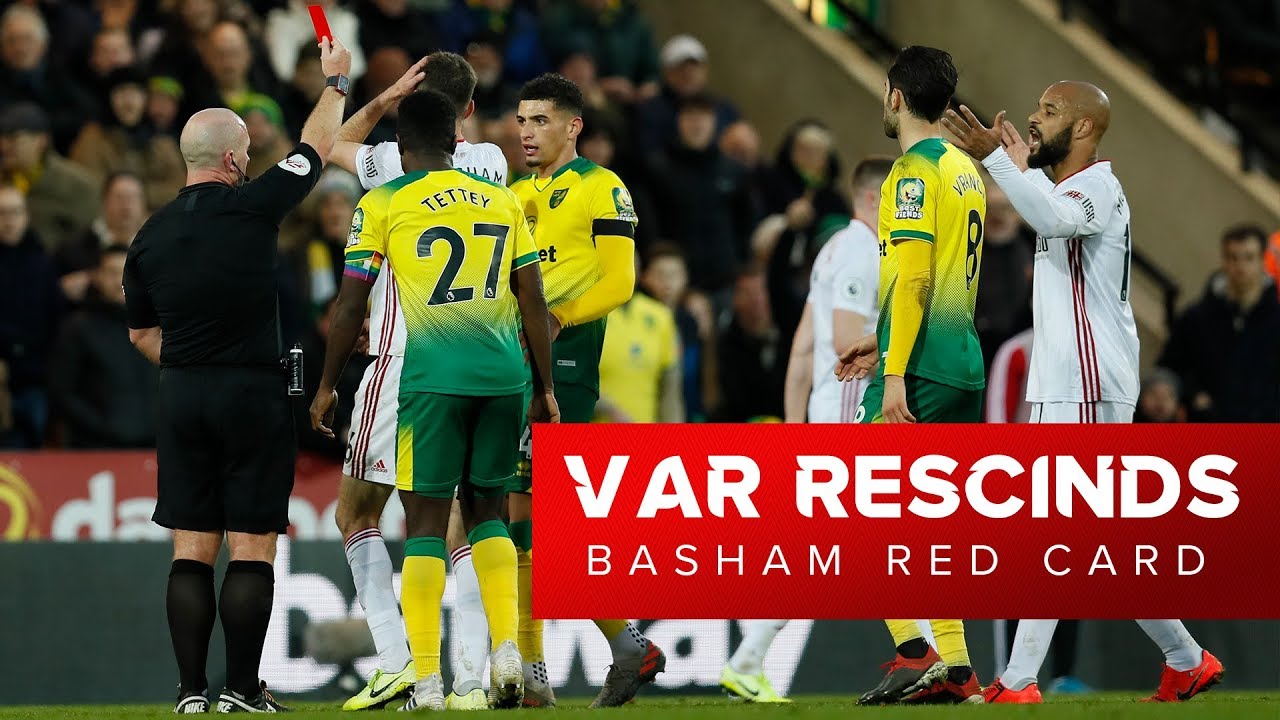 VAR rescinds Chris Basham Red Card | First ever rescinded red card in ...