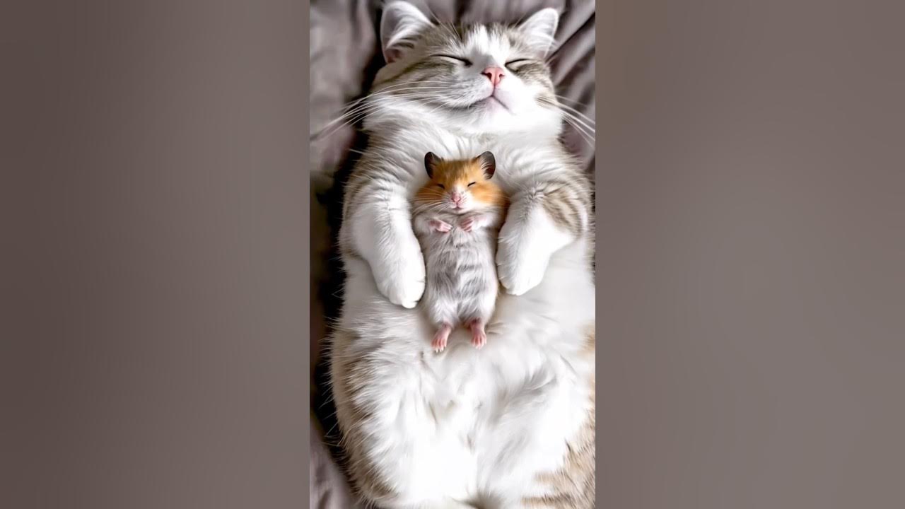 ASMR Cat Hamster Sleeping Together. Kitten Nap with Mouse. Funny Surprise. Unlikely Friends. Cat ...