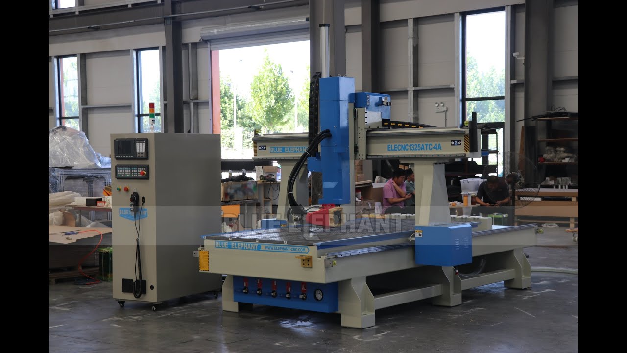 Blue Elephant ELECNC1325 ATC 4 axis CNC machine test video - YouTube
