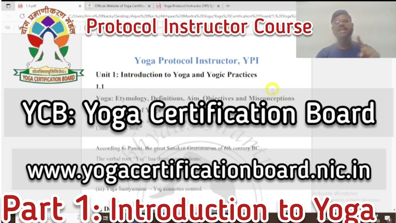 Part 1: YCB Protocol Instructor Course, Introduction to Yoga, Definition, Aim & Objectives of ...