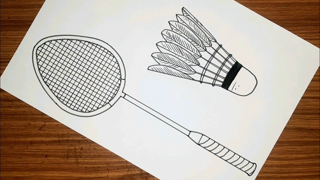 How to draw a Badminton & Shuttlecock step by step | Racket drawing ...