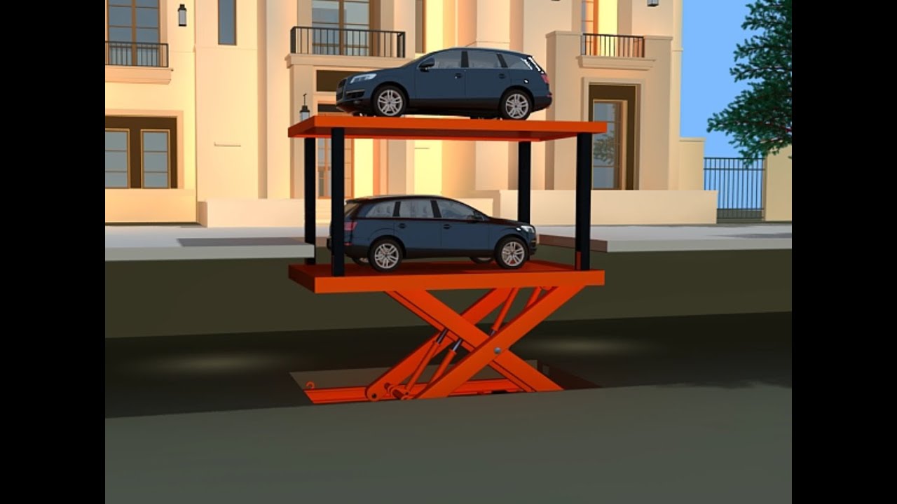 Double deck scissor car lift design drawing and trial run before ...