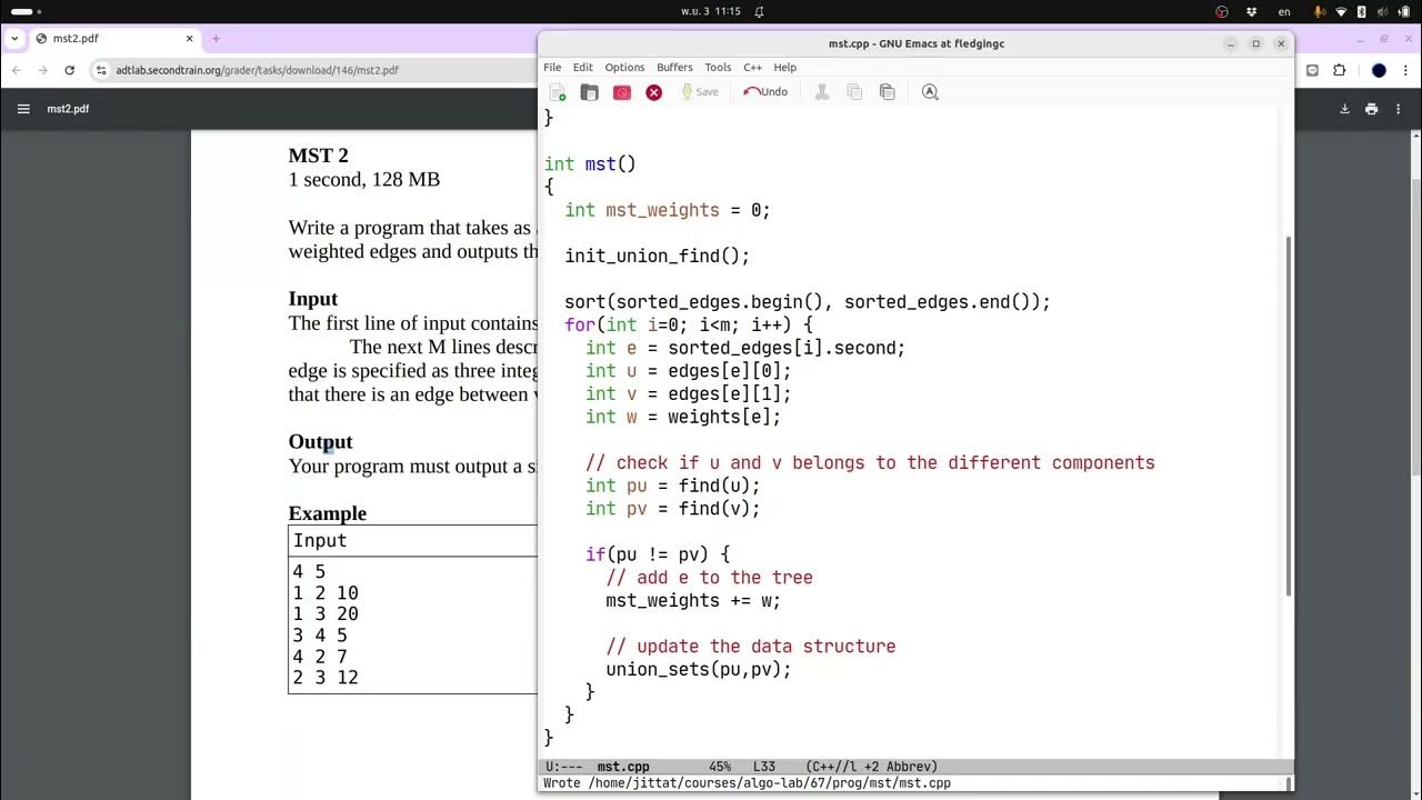 AlgoLab - MST: Kruskal's algorithm (Part 2) - YouTube